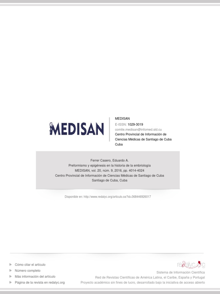 Preformismo y Epigénesis en La Historia de La Embriología Autor Eduardo ...