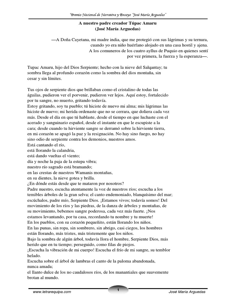 A Nuestro Padre Creador Túpac Amaru 112232455 | PDF | Amor