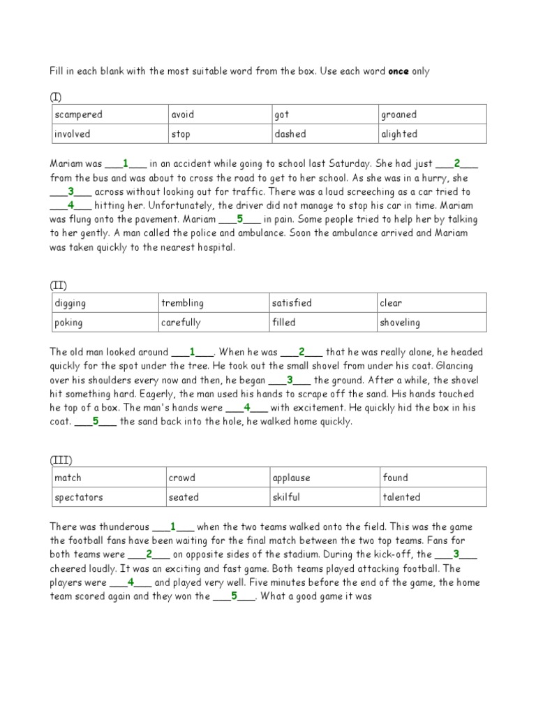 Vocabulary Cloze F3 | PDF
