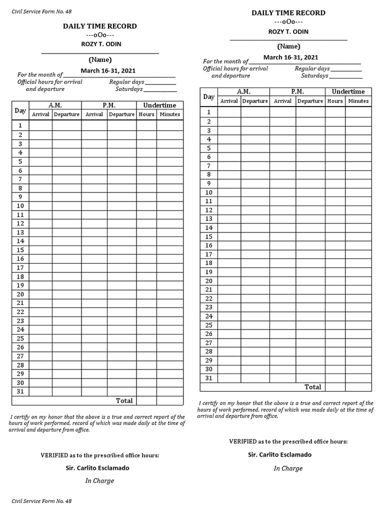 DTR - Civil Service Form-2 | PDF