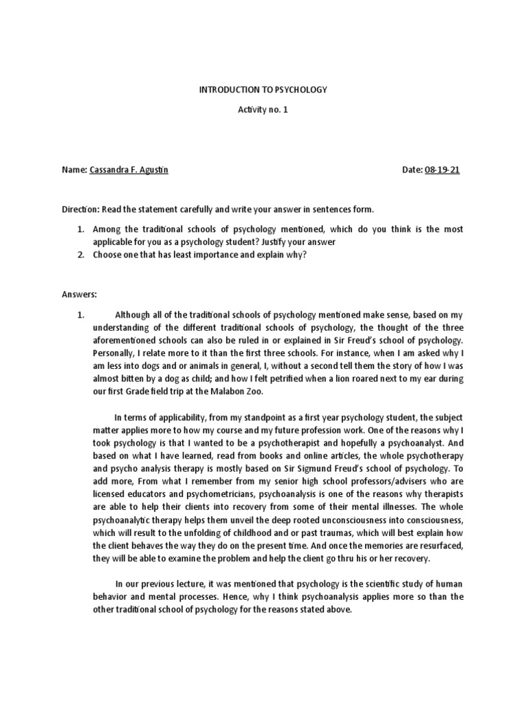 001 Agustin Introduction To Psychology Activity 1 | PDF | Psychology ...