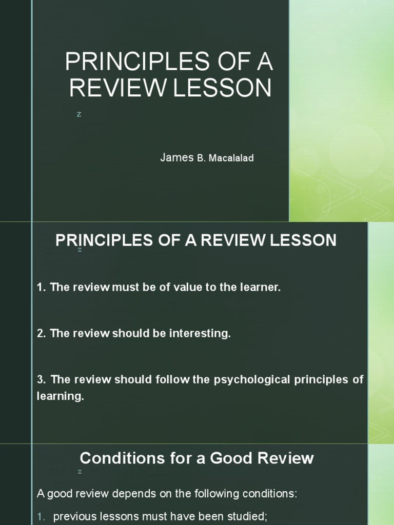 Principles of Review Lessons | PDF | Teachers | Learning
