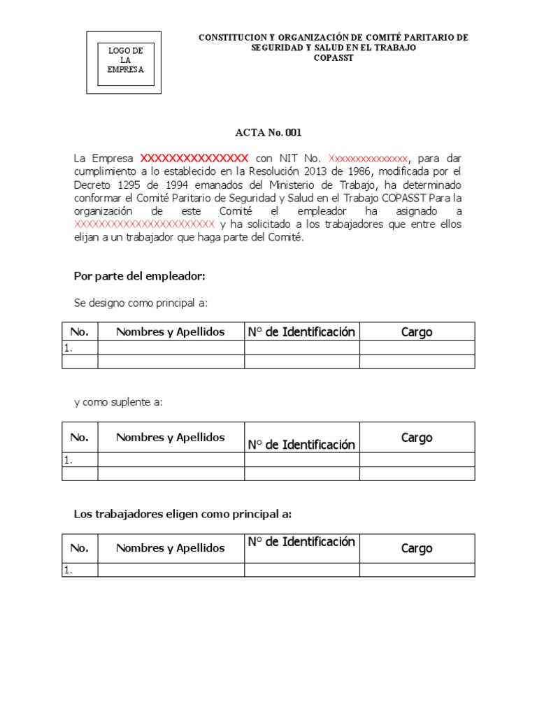 Constitución del COPASST en la Empresa | PDF