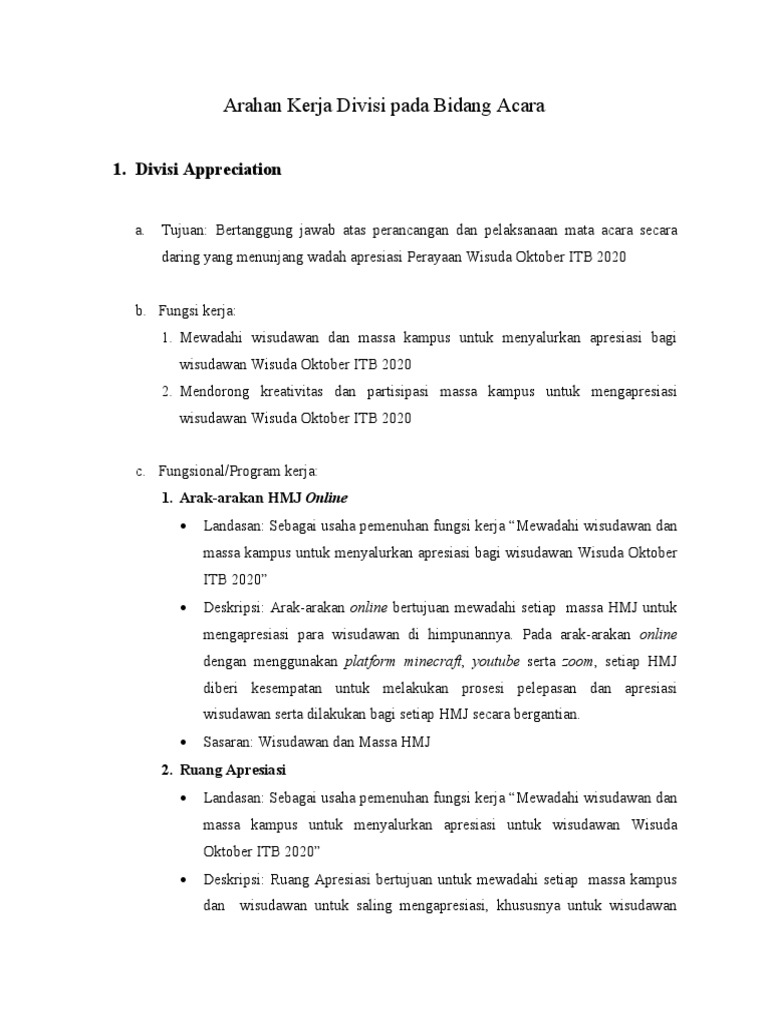 Arahan Kerja Divisi Pada Bidang Acara (Made by Me) | PDF