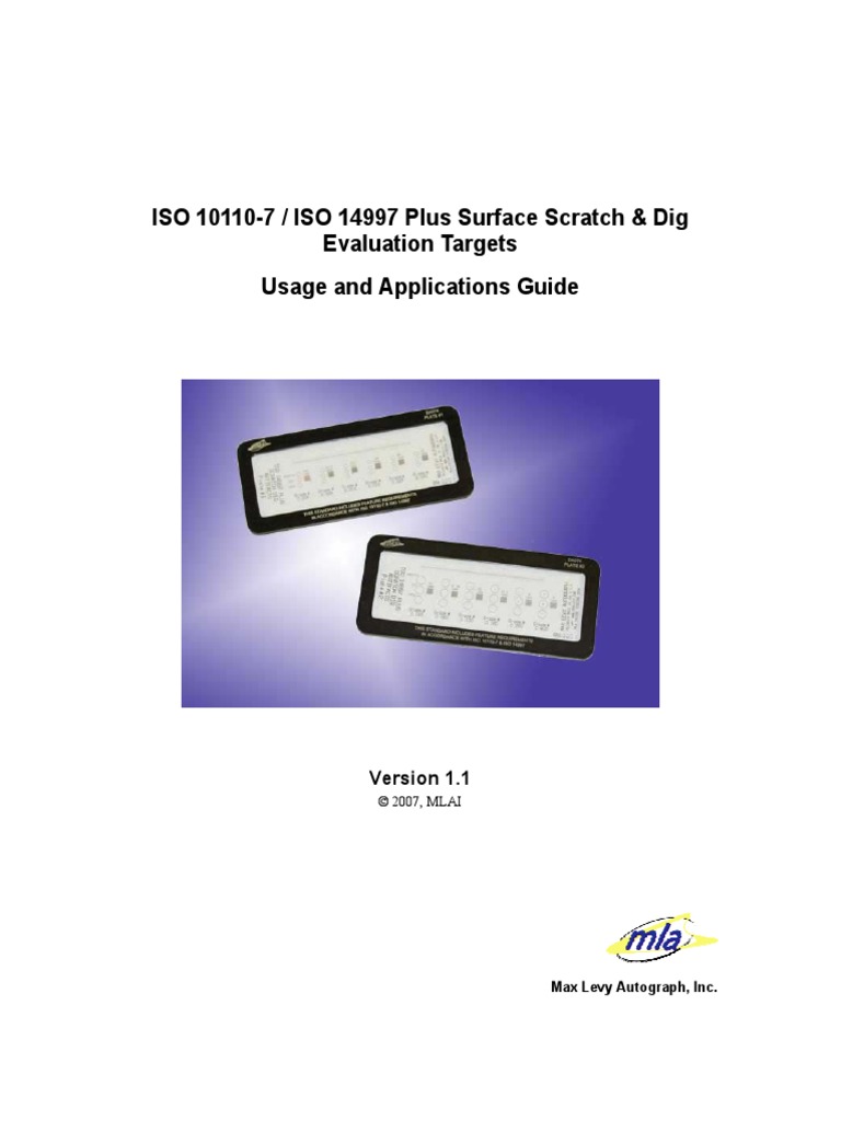 ISO 10110-7 / ISO 14997 Plus Surface Scratch & Dig Evaluation Targets ...