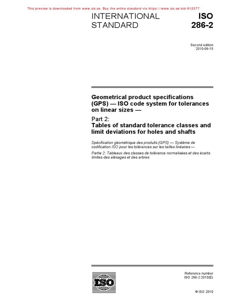Iso 286 2 2010 en PDF | PDF | Engineering Tolerance | International ...