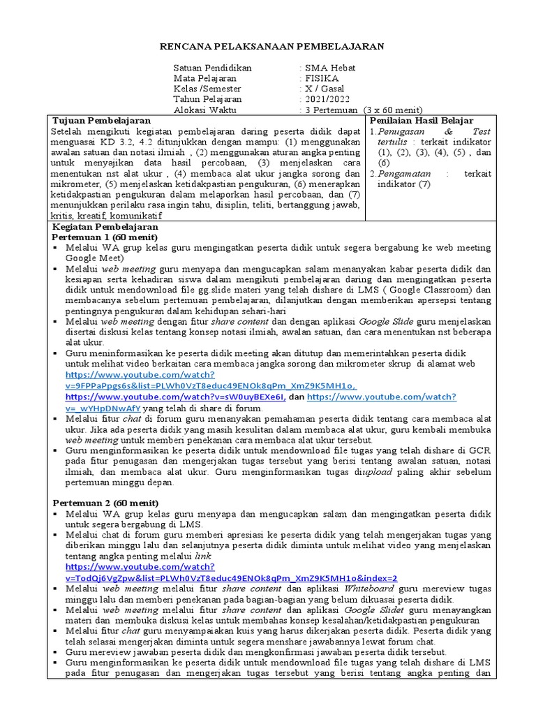 Contoh RPP (Pengukuran) | PDF