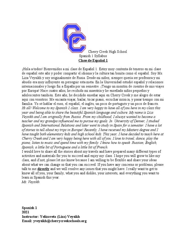 Spanish 1 Syllabus | PDF | Test (Assessment) | Vocabulary