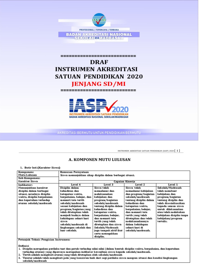 Instrumen Akreditasi Satuan Pendidikan Iasp 2020 | PDF | Gaya Hidup