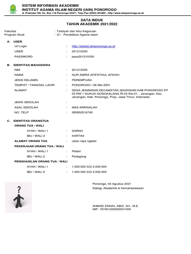 Data Mahasiswa IAIN Ponorogo 2021 | PDF