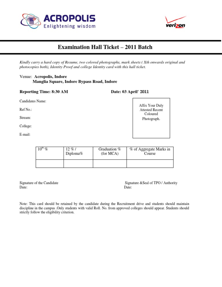 Hall Ticket - Verizon | PDF