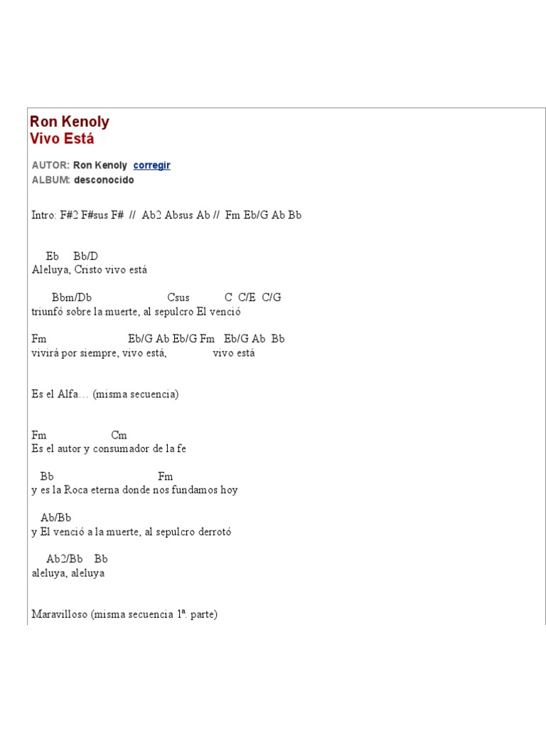 Acordes de "Vivo Está" de Ron Kenoly | PDF