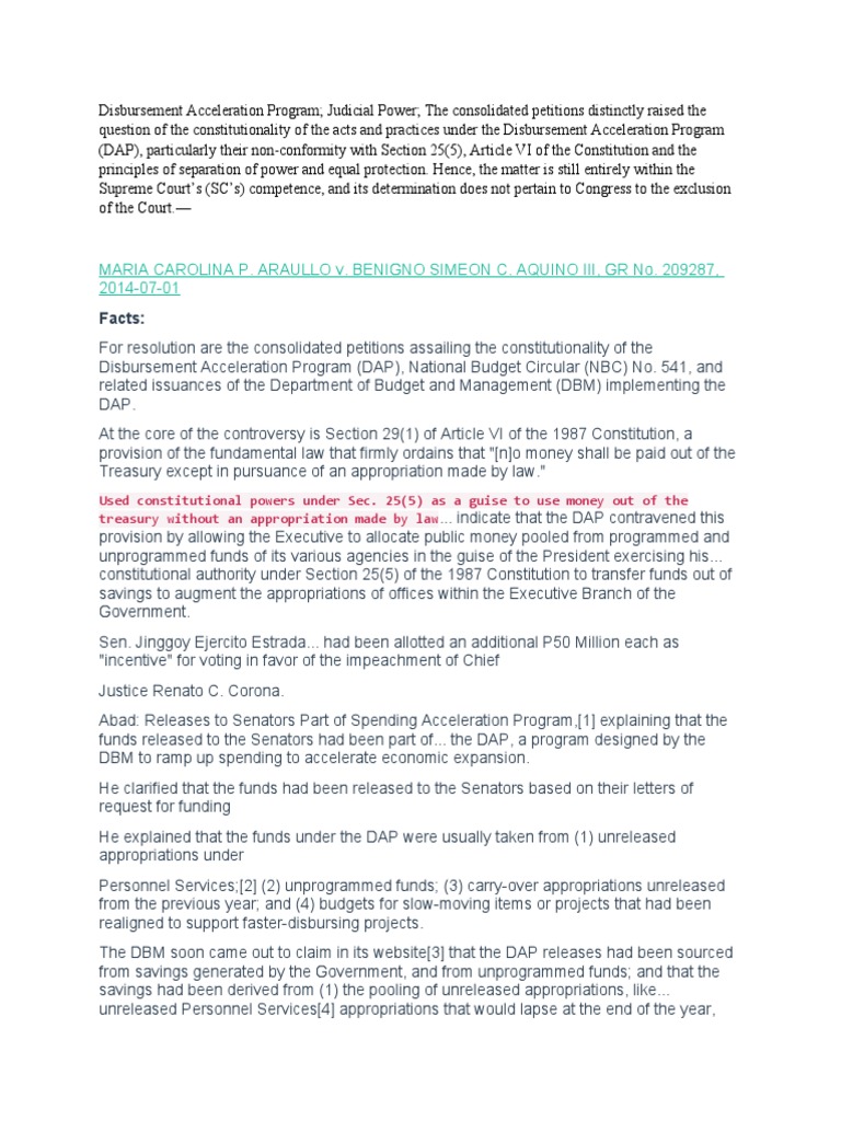 Constitutionality of Disbursement Acceleration Program | PDF | Public ...