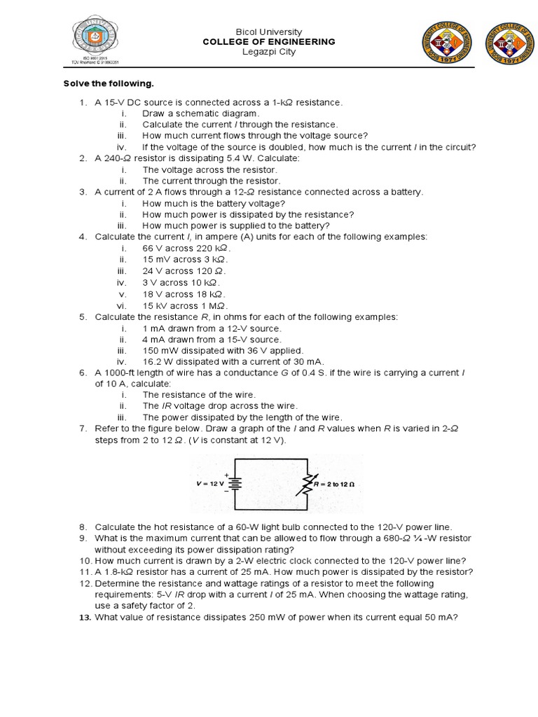 Bicol University College of Engineering DC Circuit Problems | PDF ...