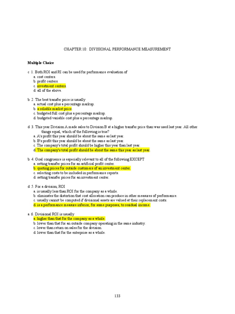 Divisional Performance Measurement Insights | PDF | Return On ...