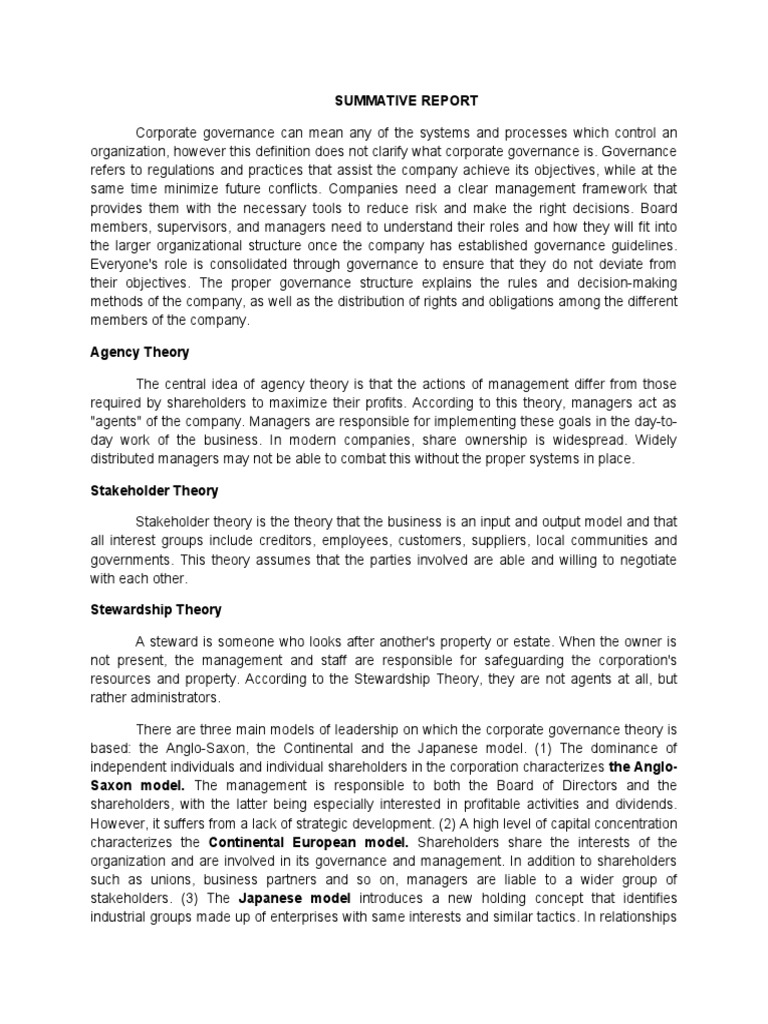 Summative Report | PDF | Corporate Governance | Governance