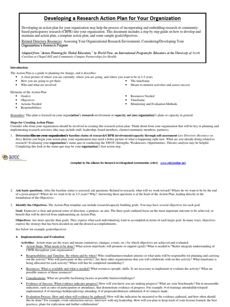 Developing A Research Action Plan For Your Organization | PDF | Goal ...