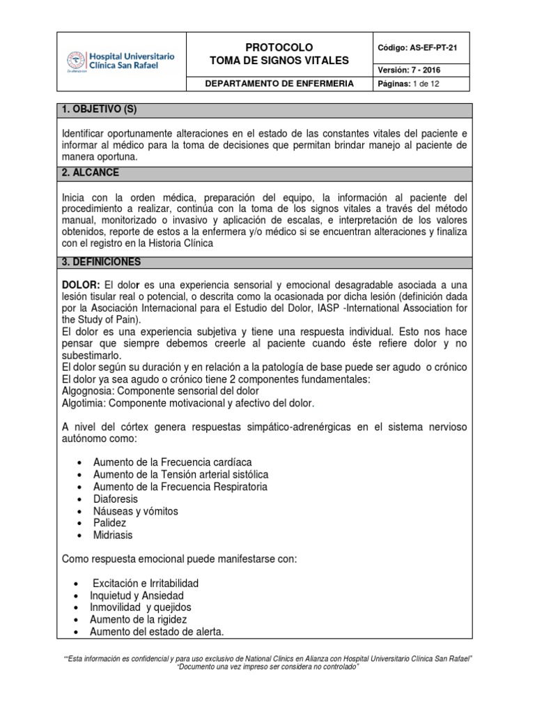 Protocolo de Signos Vitales Hucsr | Descargar gratis PDF | Presión ...