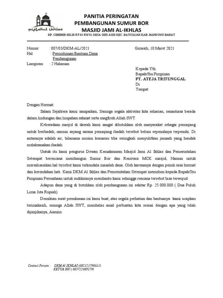 SURAT PERMOHONAN Bantuan Sumur Bor | PDF