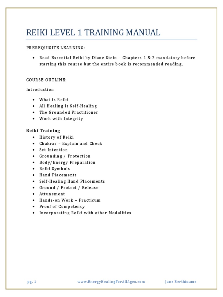 Level 1 Reiki Training Manual: Introduction to Reiki Healing | PDF ...