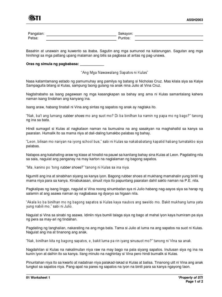 01 Worksheet 1 | PDF