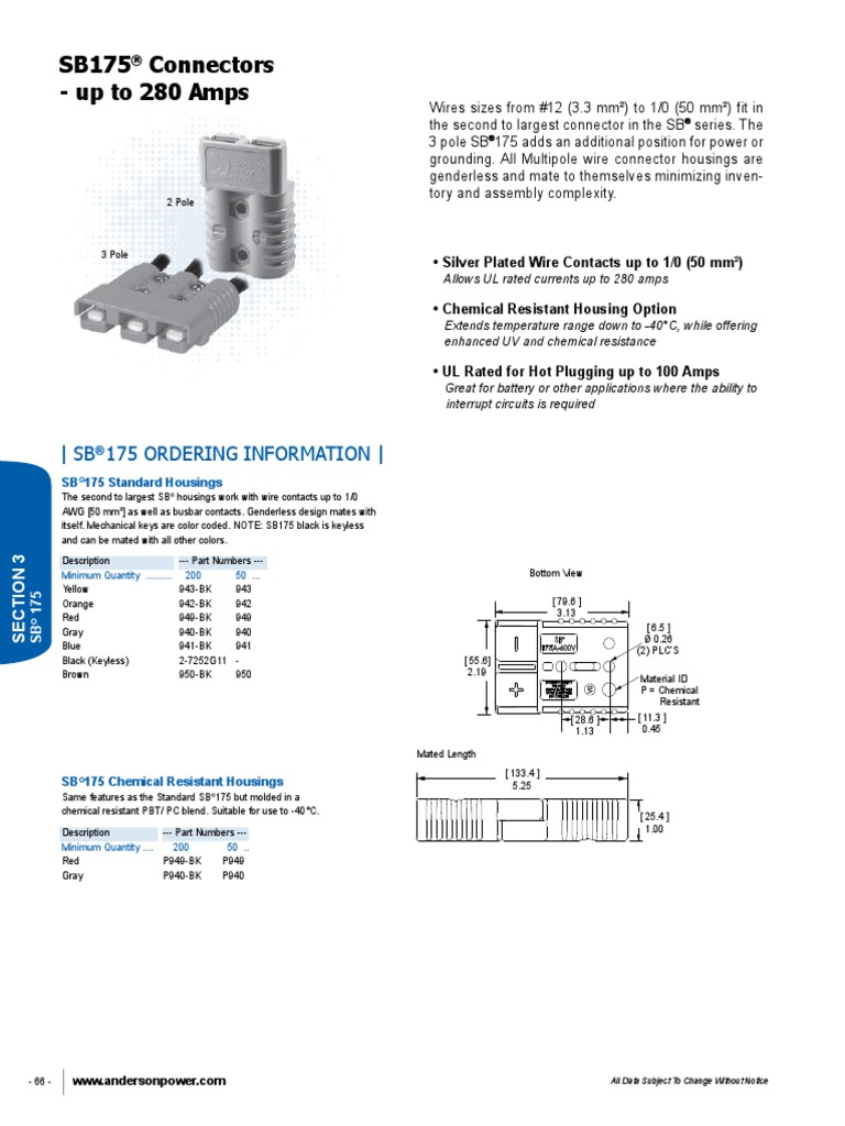 SB175 Connectors - Up To 280 Amps | PDF | Electrical Connector ...