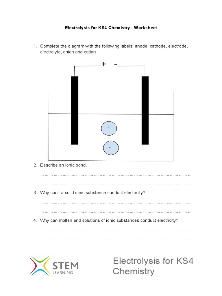 Electrolysis Worksheet for KS4 Chemistry | PDF | Ion | Chemical Compounds