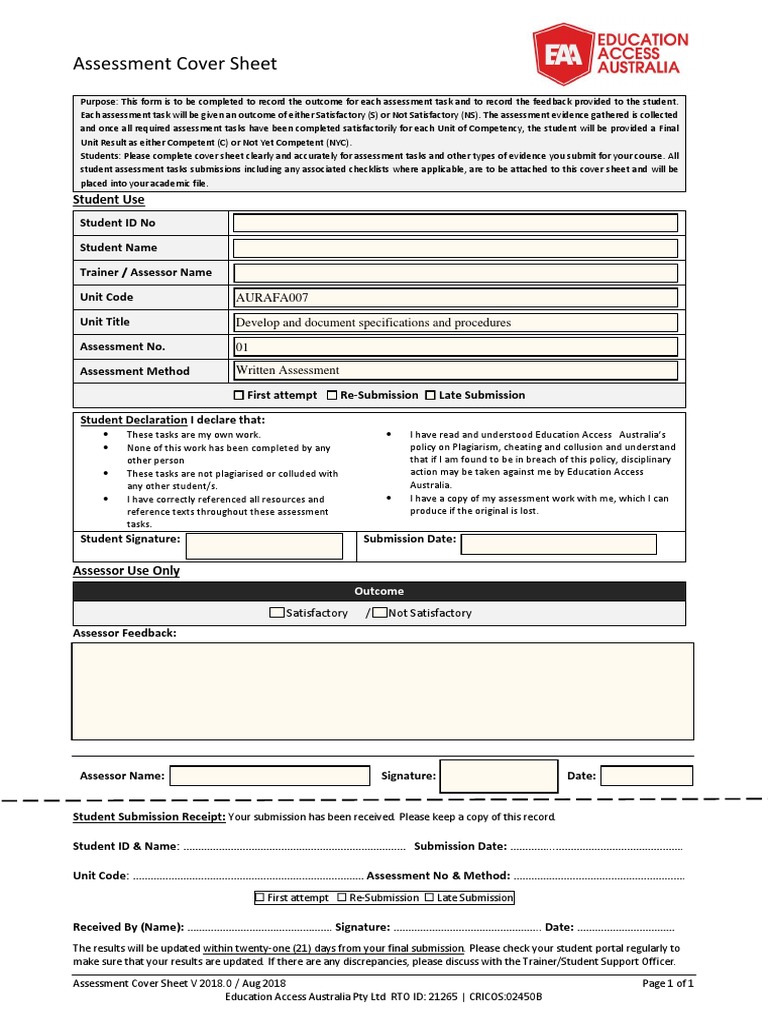 Assessment Cover Sheet: Student Use | PDF | Plagiarism | Communication