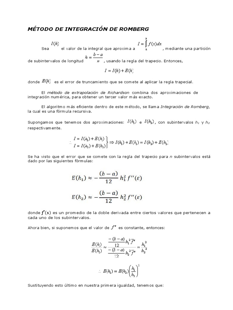 Integración de Romberg: Método y Ejemplos | PDF | Integral | Cálculo