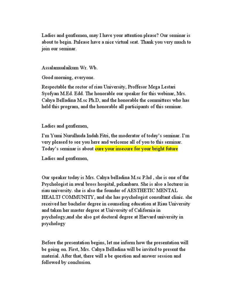 Teks Moderator Webinar | Download Free PDF | Psychology | Clinical ...