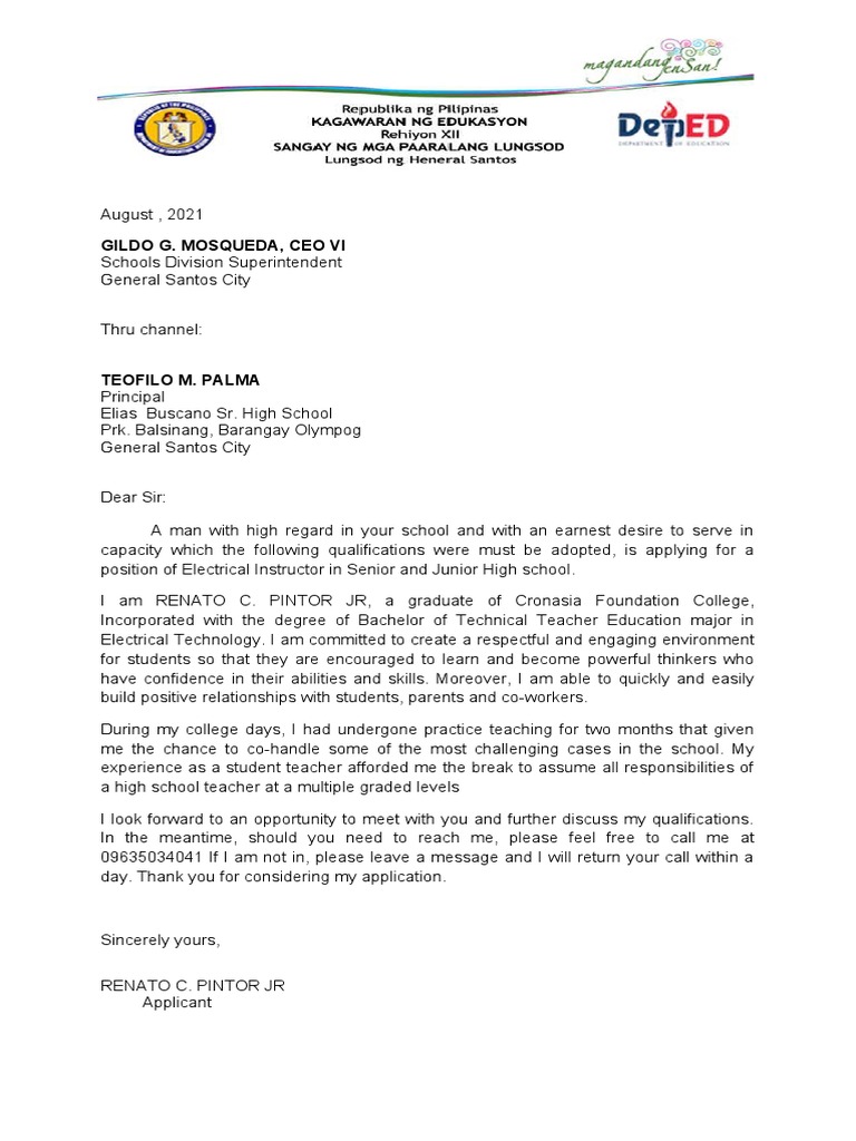 Deped Intent Letter | PDF | Career & Growth | Social Science