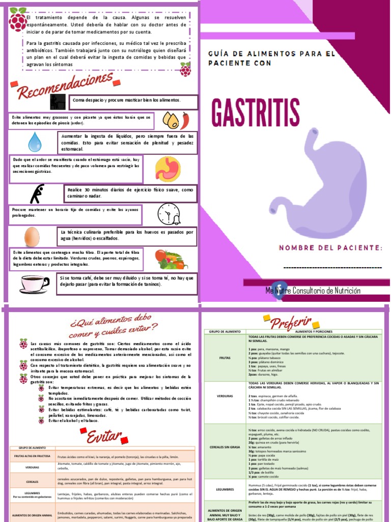 Guia de Alimentos para Pacientes Con Gastritis Menus Book | PDF ...