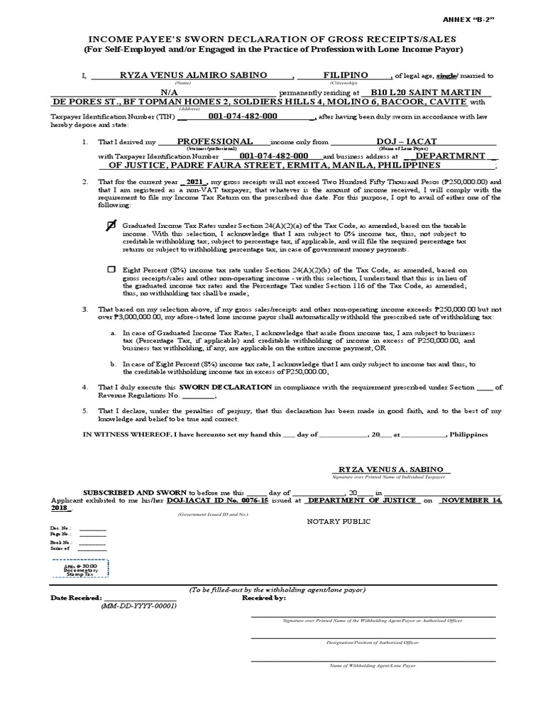 Gen Bir Annex B2 | PDF | Income Tax | Taxes