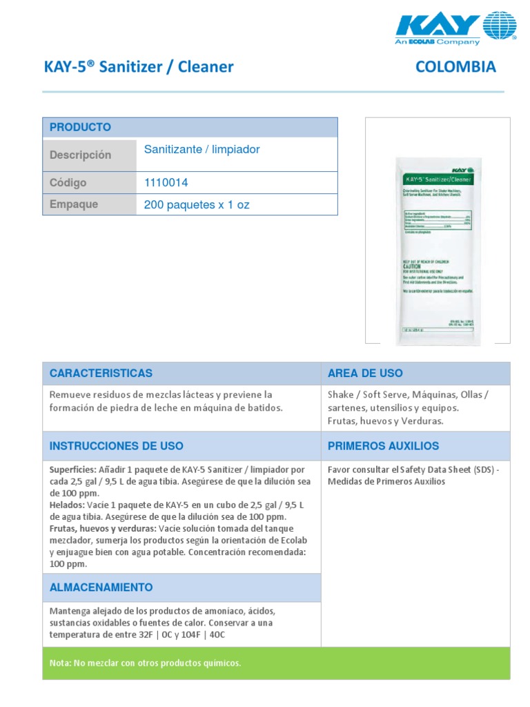 Kay 5 Sanitizer Cleaner FT Veg | PDF