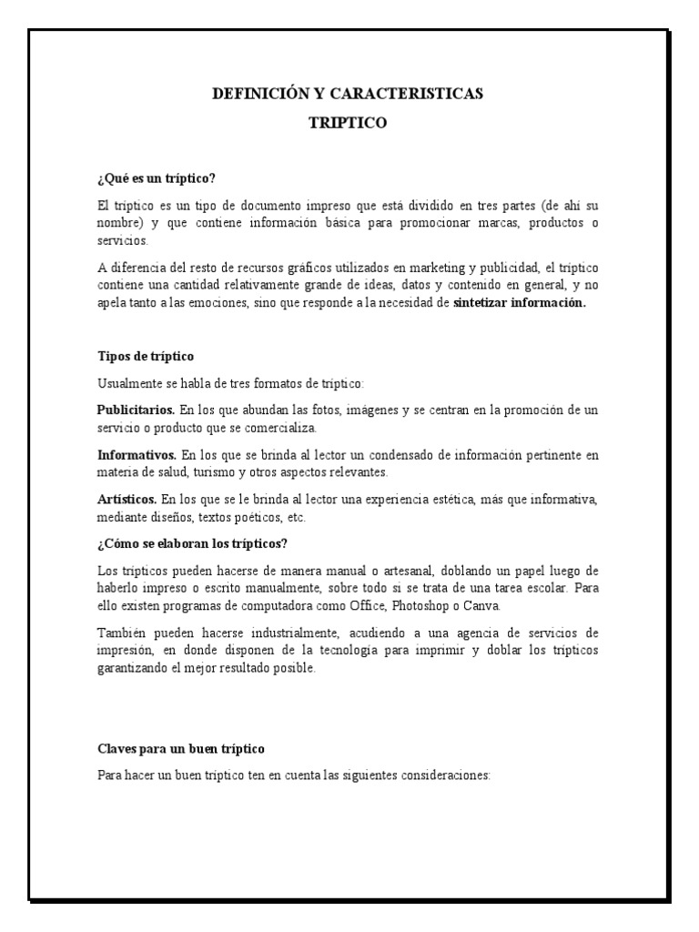 DEFINICIÓN Y CARACTERISTICAS Triptico | PDF | Publicidad | Información