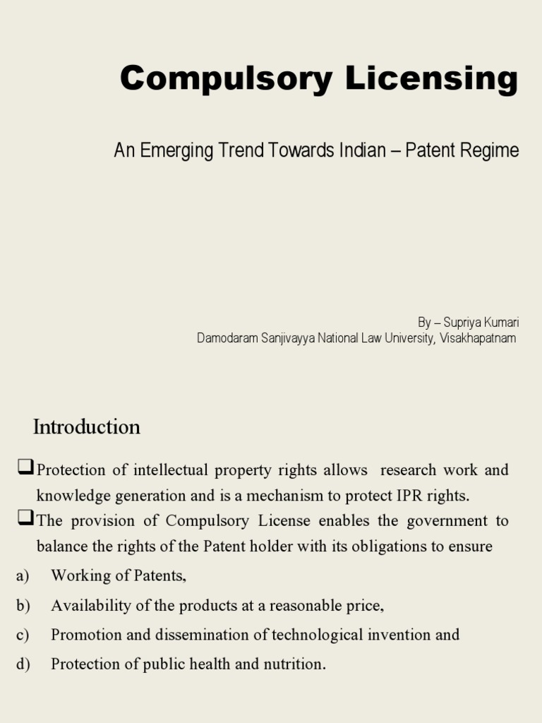 Presentation Compulsory Licensing 1 | PDF | Patent | License