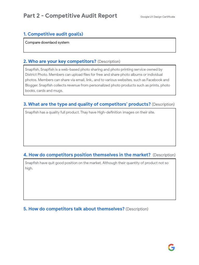 Google UX Design Certificate - Competitive Audit Report (Template) | PDF