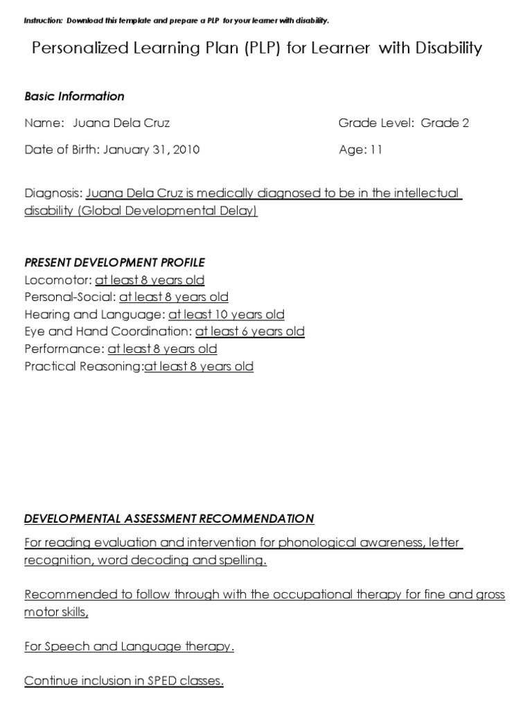 Jaynie Ocampo - Personalized Learning Plan Template For Learner With ...