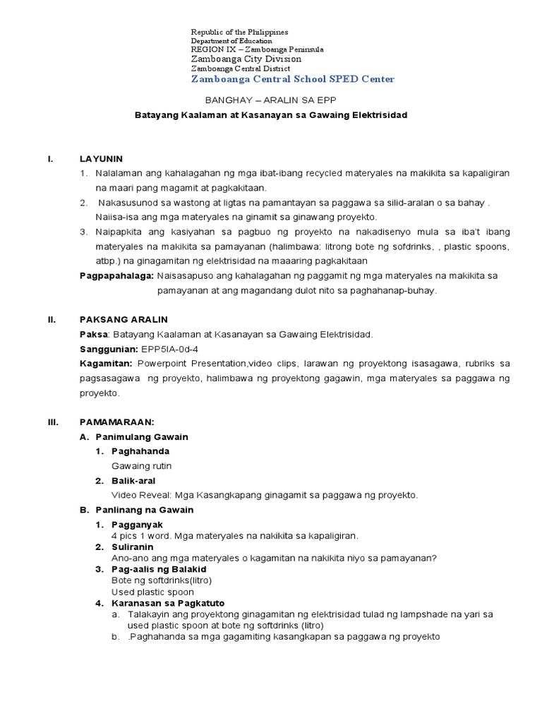 Epp Lesson Plan Cot | PDF