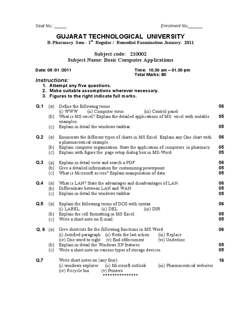 Gujarat Technological University: Subject Code: 210002 Subject Name ...