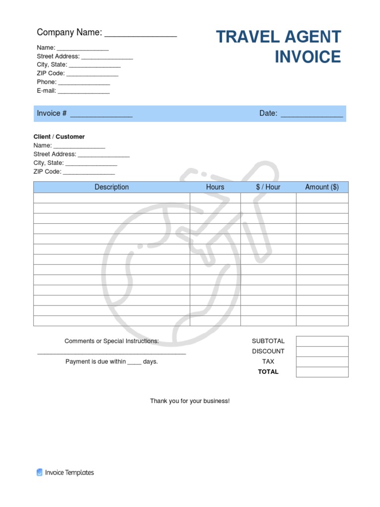 Travel Agent Invoice Template | PDF