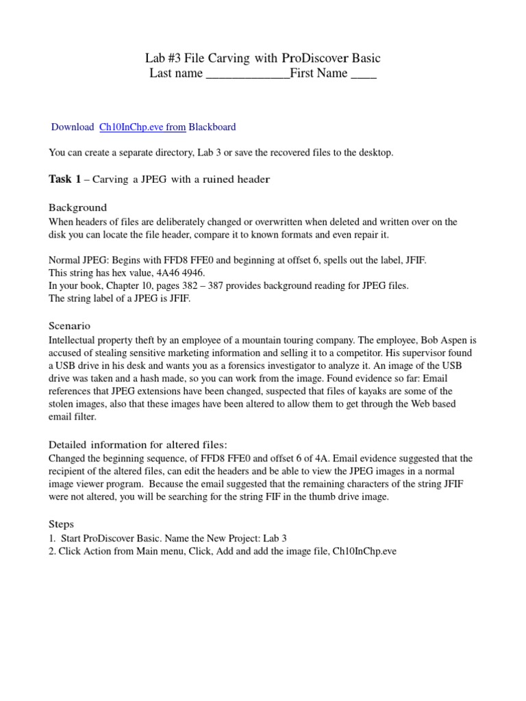 Lab #3 File Carving With Prodiscover Basic Last Name - First Name | PDF ...
