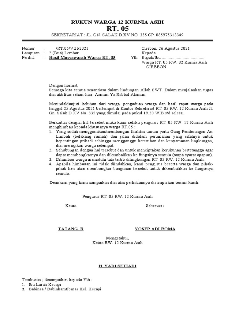 Hasil Musyawarah Warga RT. 05 | PDF