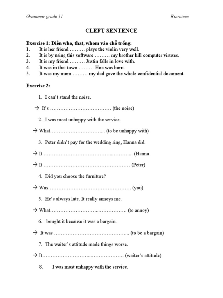Exercise 1 - CLEFT SENTENCE | PDF