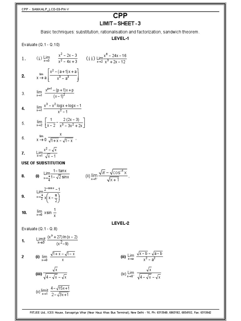 Techniques Of Limits Involving Substitution Rationalization And