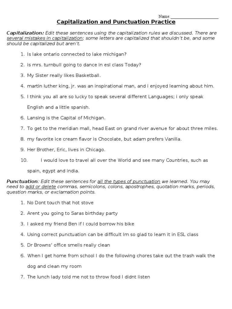 Capitalization and Punctuation Practice | PDF | Punctuation | Typography