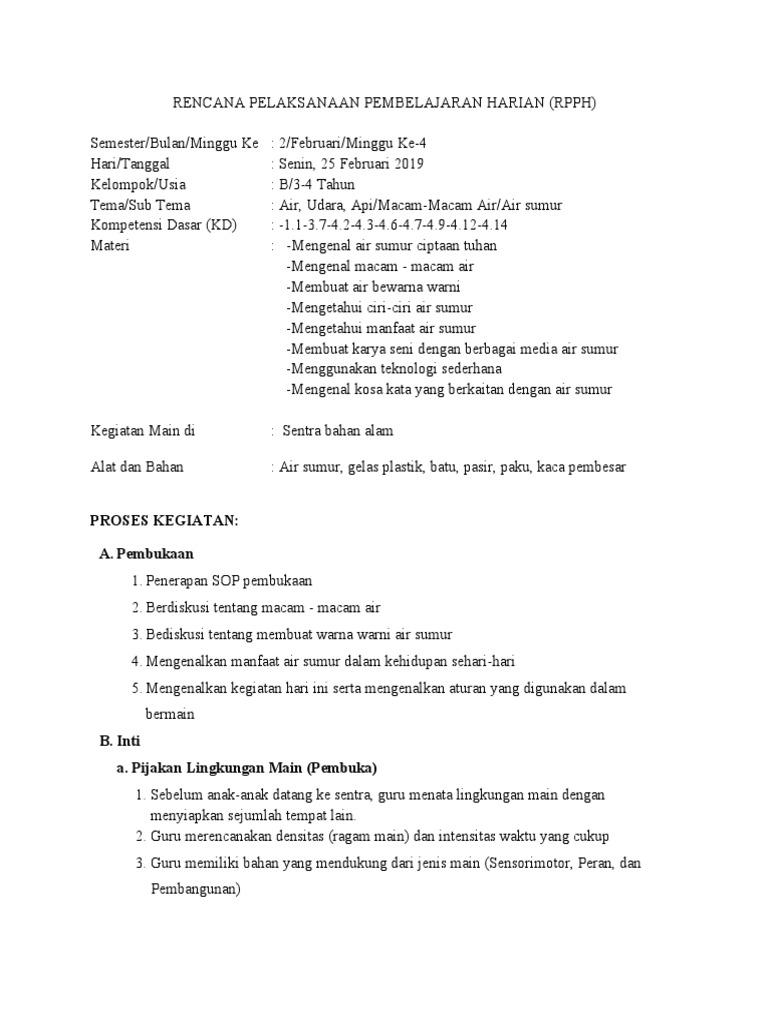 RPPH (Air, Udara, Api) KB | PDF | Karier & Perkembangan | Seni & Disiplin Bahasa