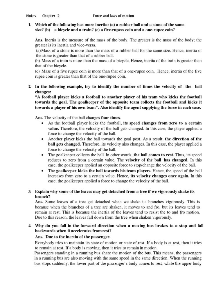 Force and Laws of Motion Chapter 2 Notes Part2 | PDF | Force | Newton's ...