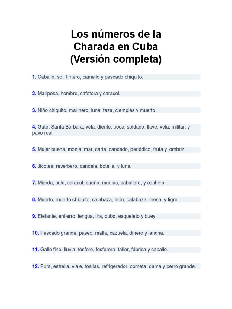 Charada de Cuba, Version Completa | PDF