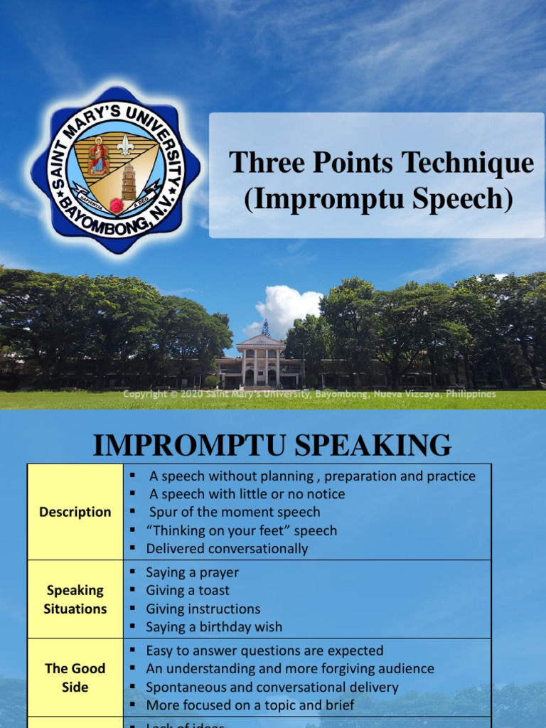 Three Points Technique Impromptu Speech | PDF | Human Nature ...